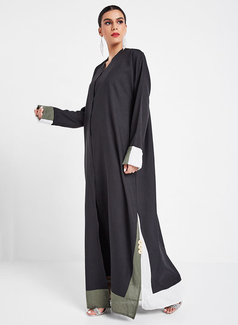 Buy Button Embellished Abaya | Grey Button Abaya – Bousni.ae